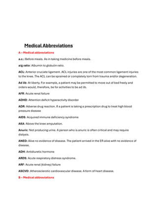 Hospital - Medical Abbreviations By Vedanti More | PDF