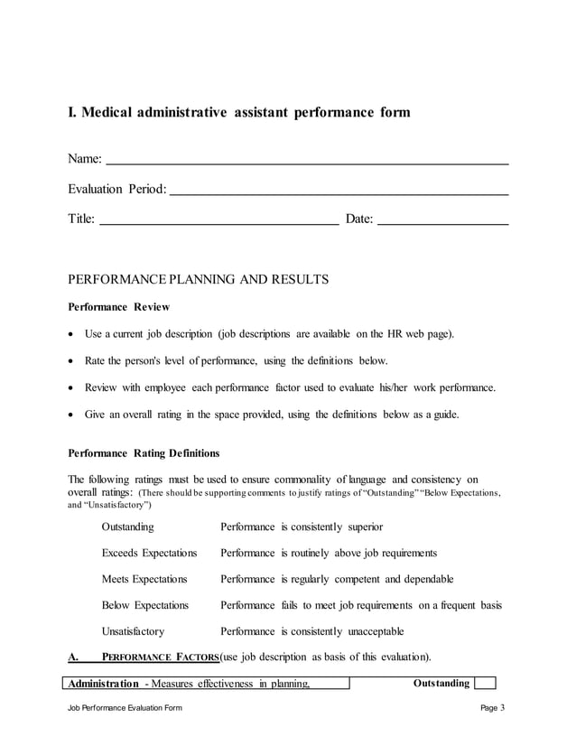 Medical administrative assistant performance appraisal | DOCX