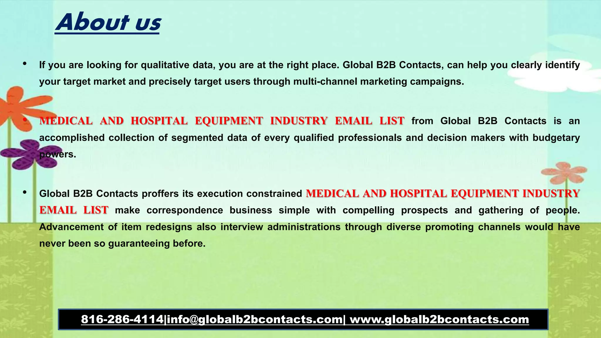 Medical and hospital equipment industry email list | PPT