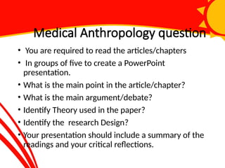Medical Anthropology questions FOR FIRST YEAR STUDENTS | PPT