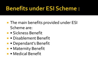 Medical benefits under esi act | PPTX