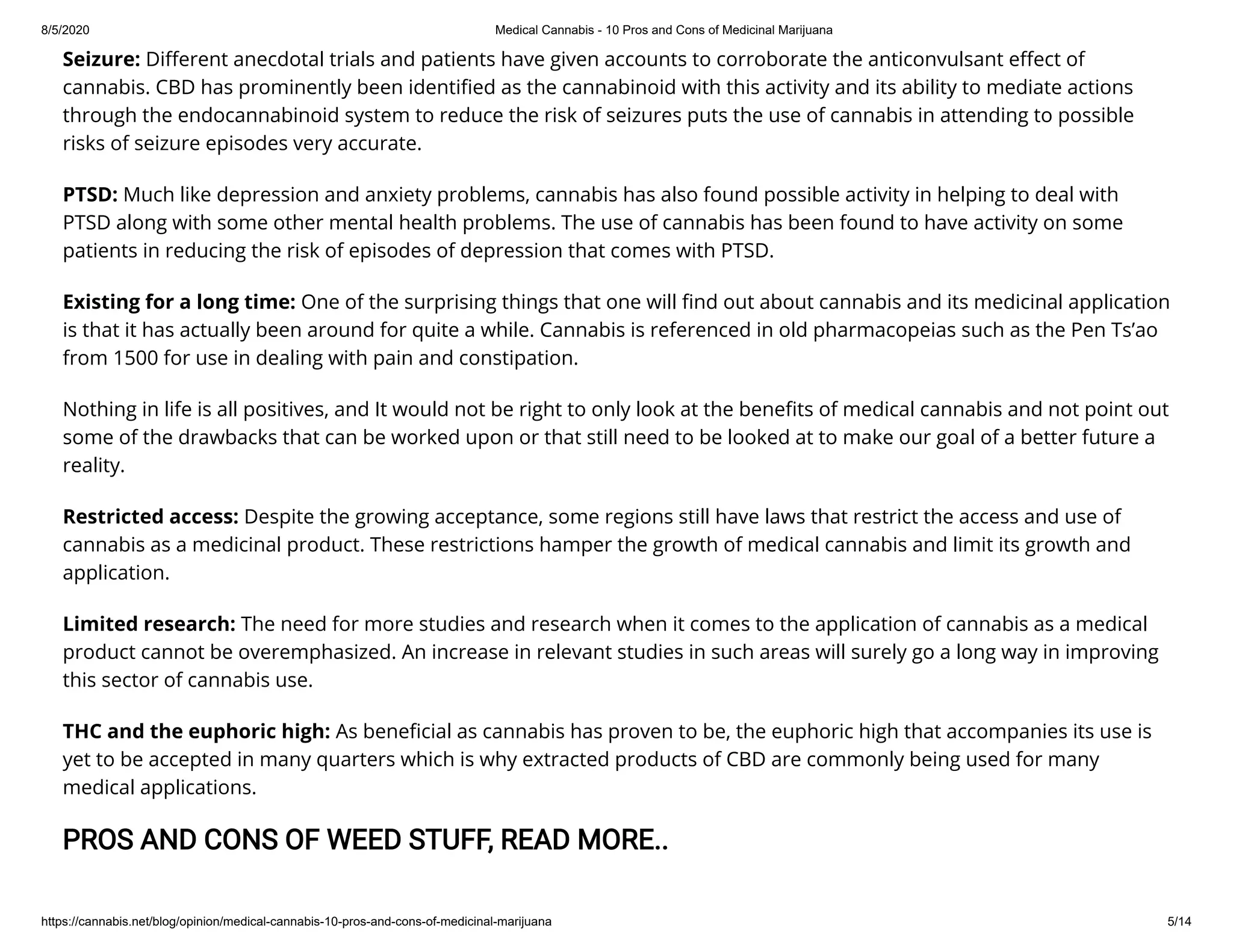 Medical Cannabis - 10 Pros and Cons of Medicinal Marijuana | PDF