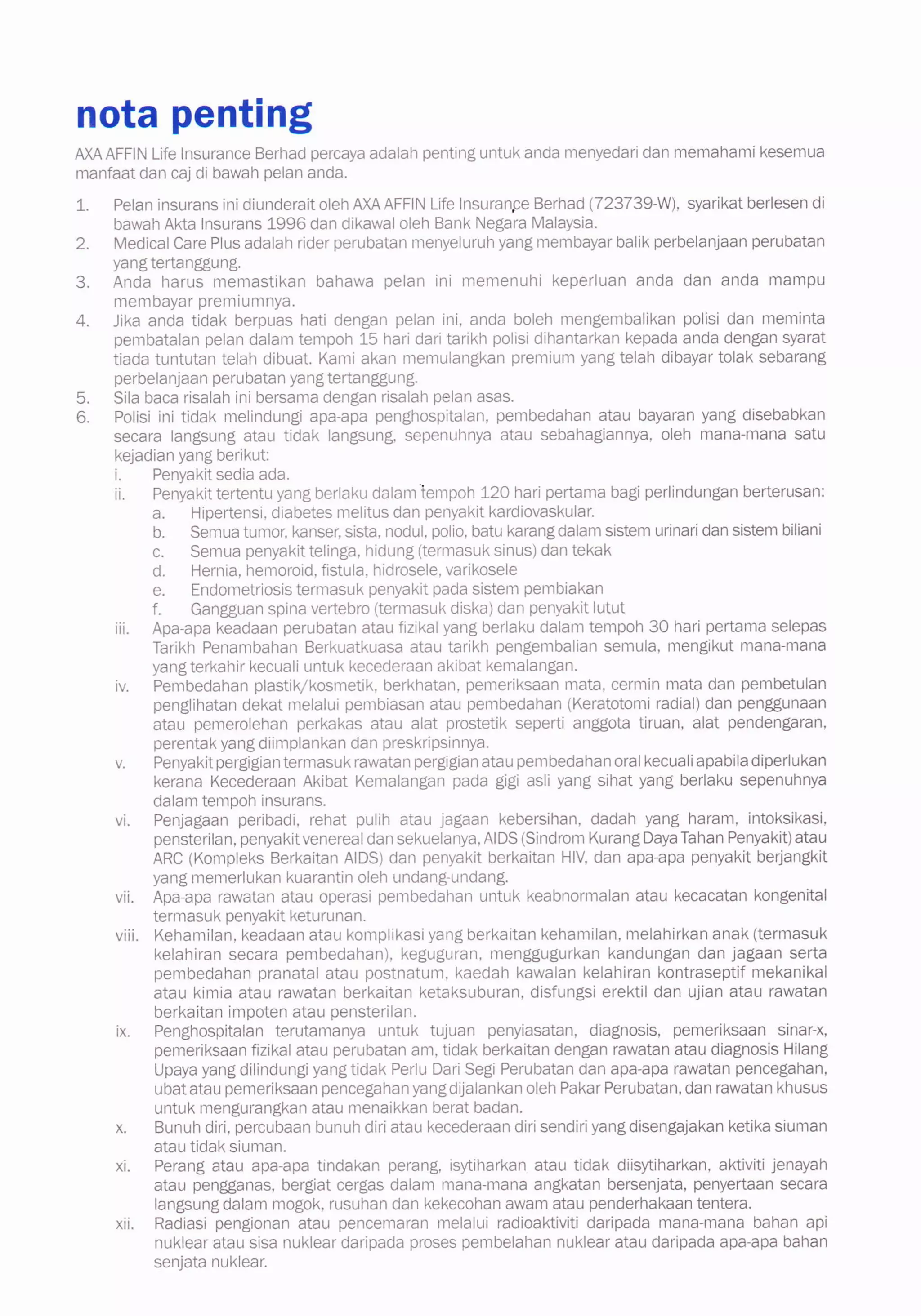 Medical care plus AXA Affin Plan | PDF