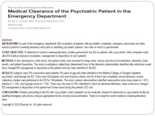 Medical clearance for a psychiatric patient in ED | PPT