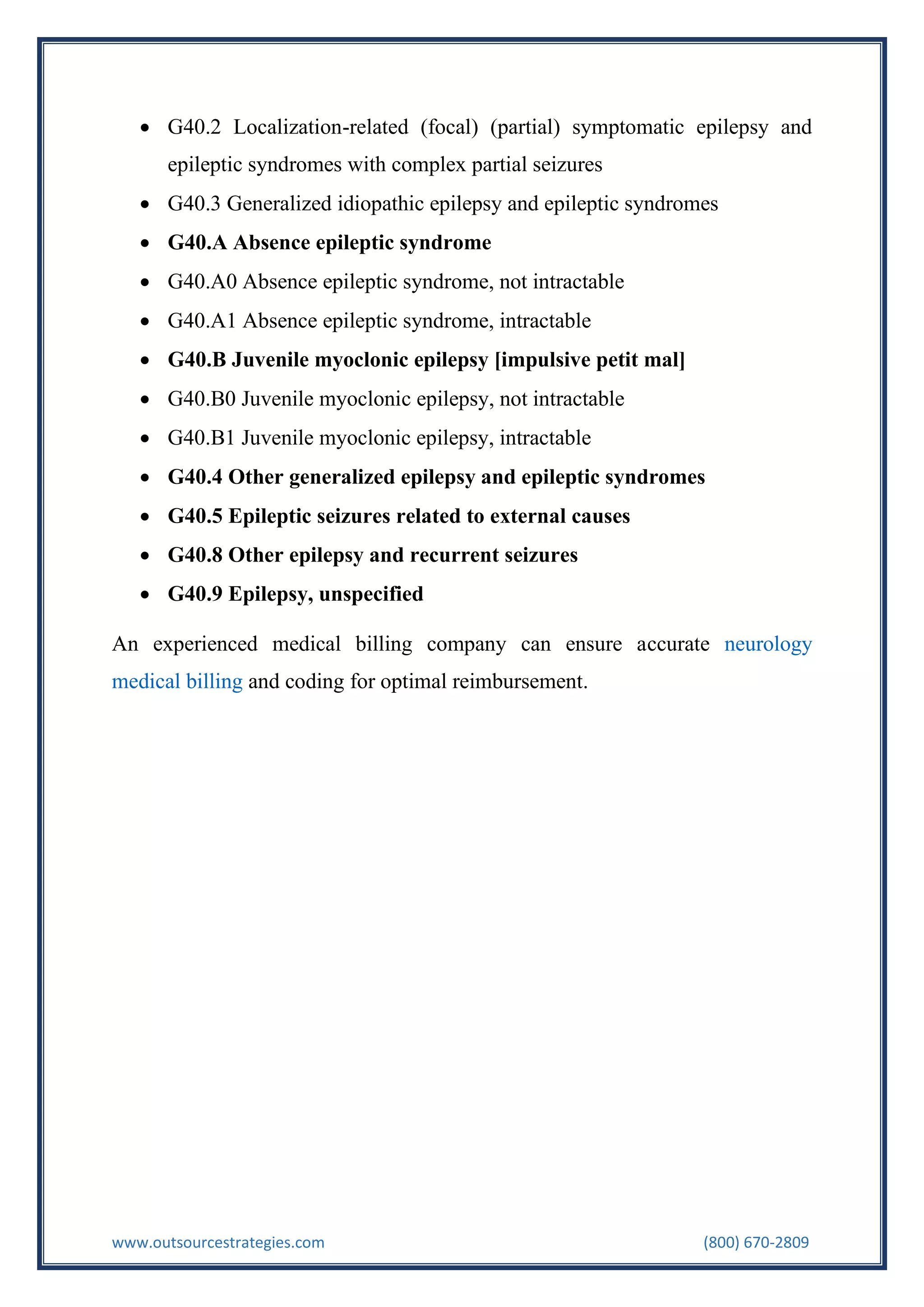 Medical Codes to Report Epilepsy | PDF