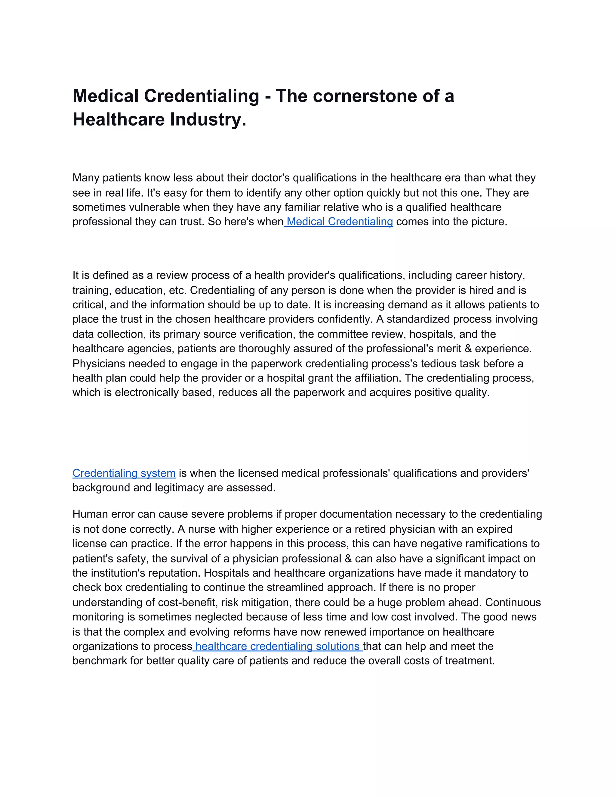 Medical Credentialing | PDF