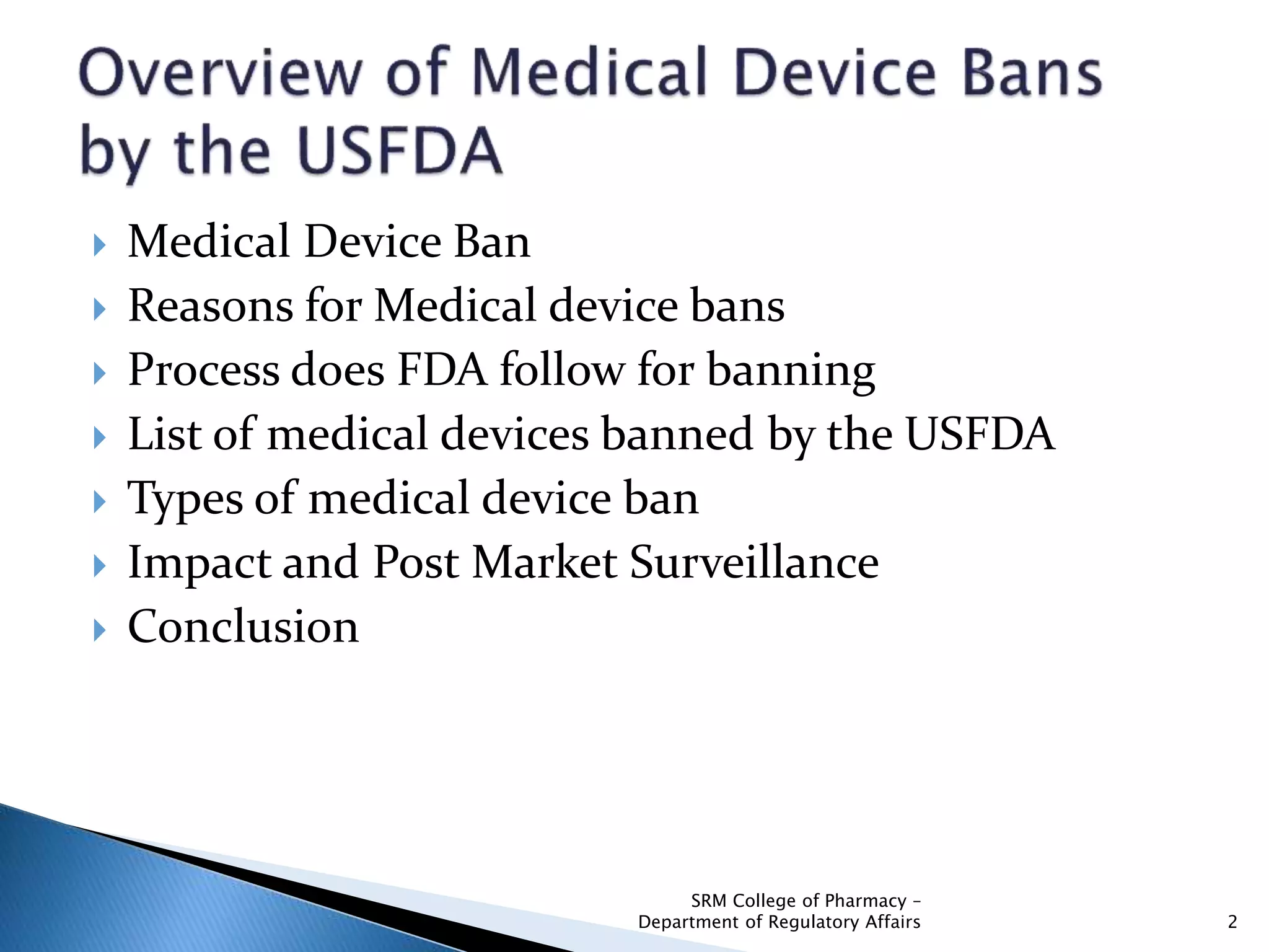 Medical Device Ban in USFDA | PPTX