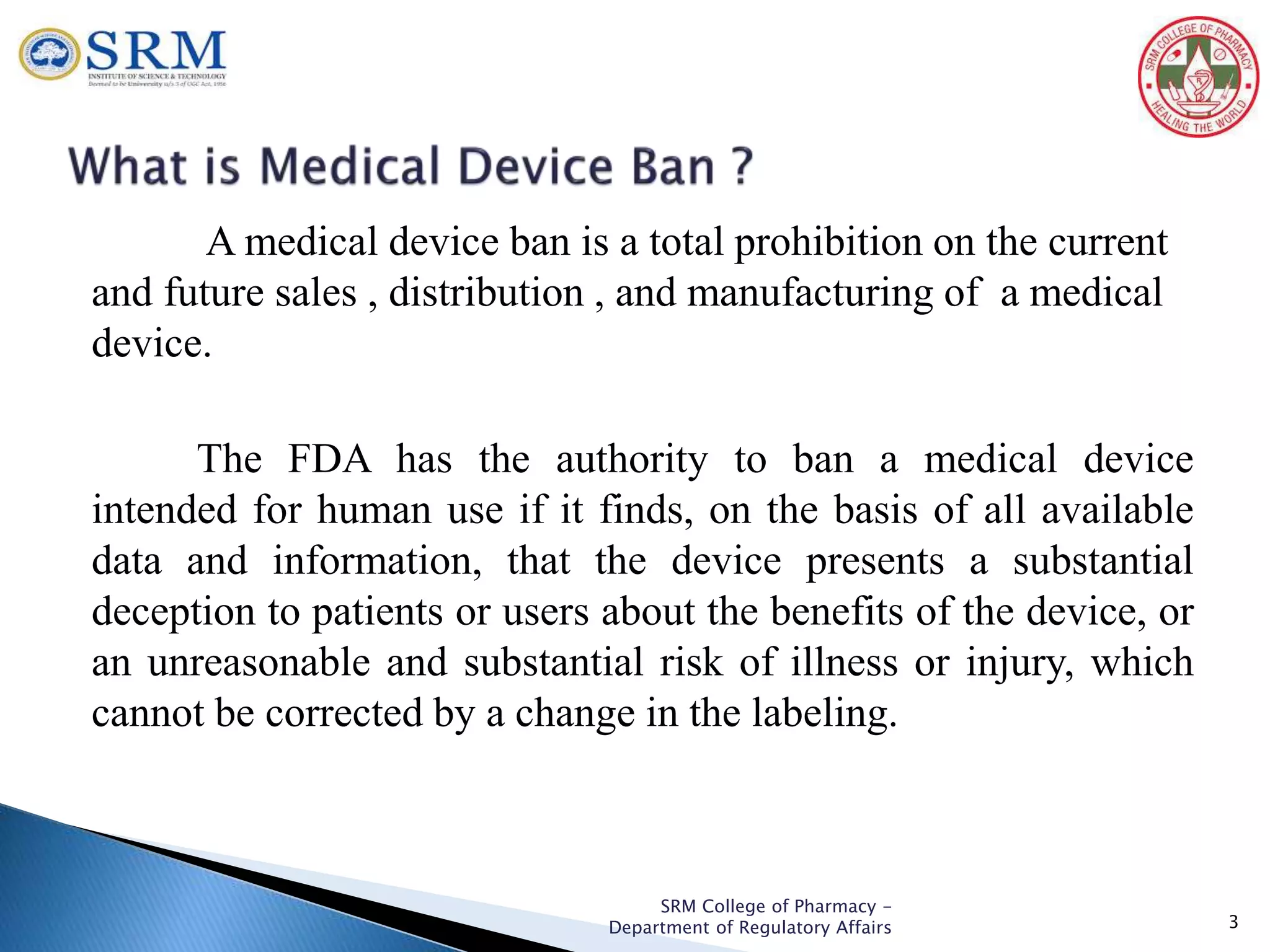 Medical Device Ban in USFDA | PPTX