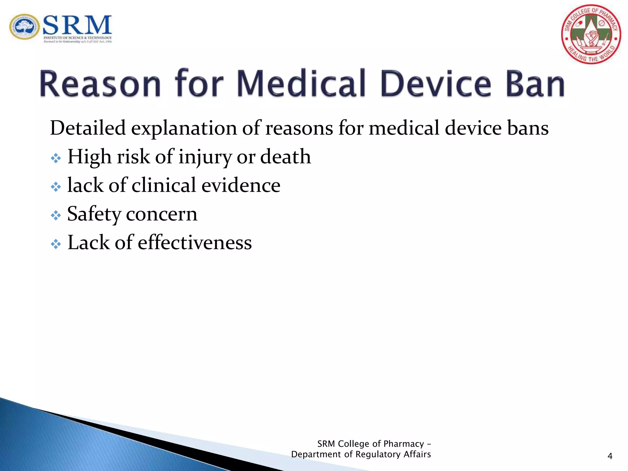 Medical Device Ban in USFDA | PPTX