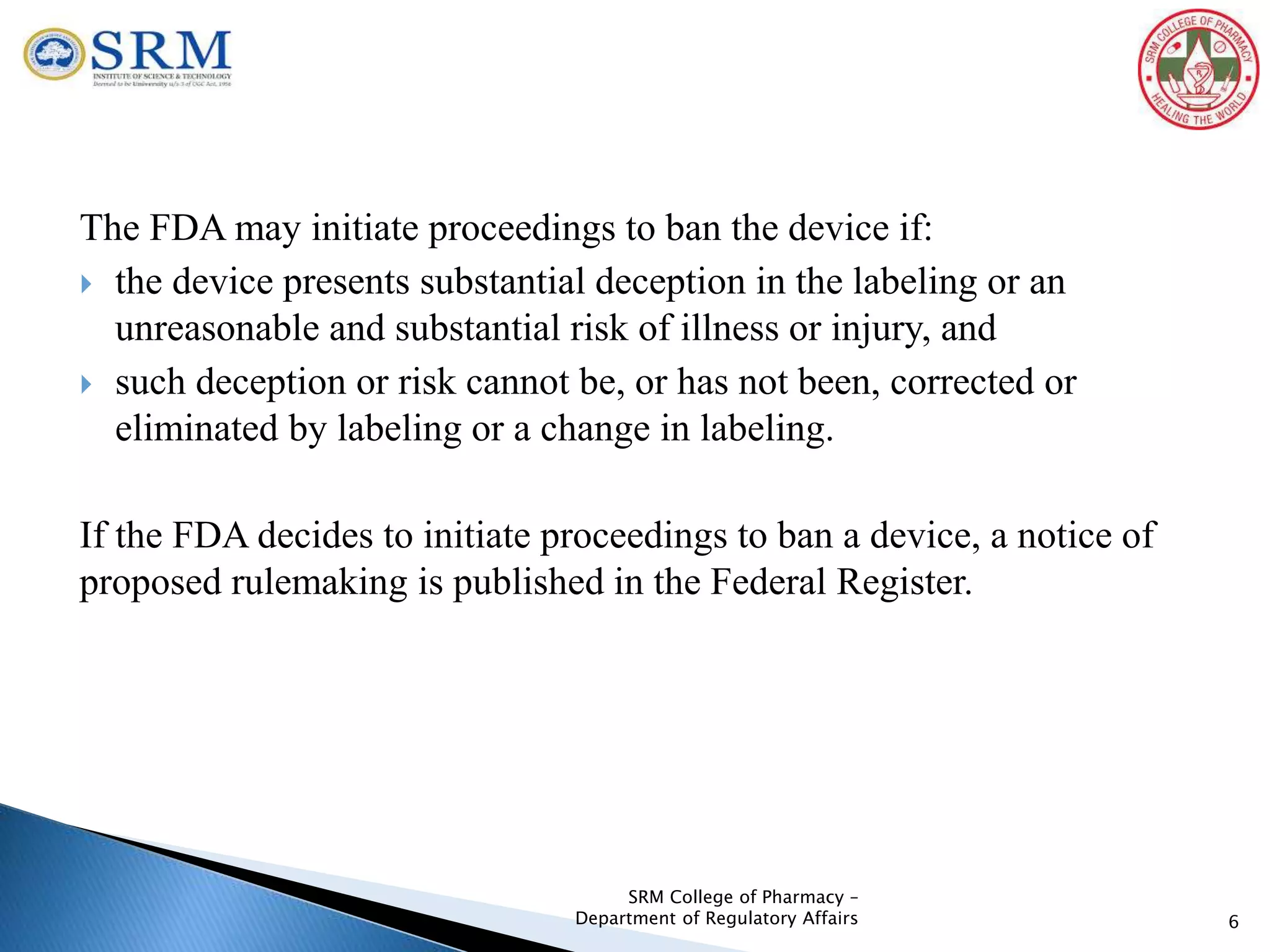 Medical Device Ban in USFDA | PPTX