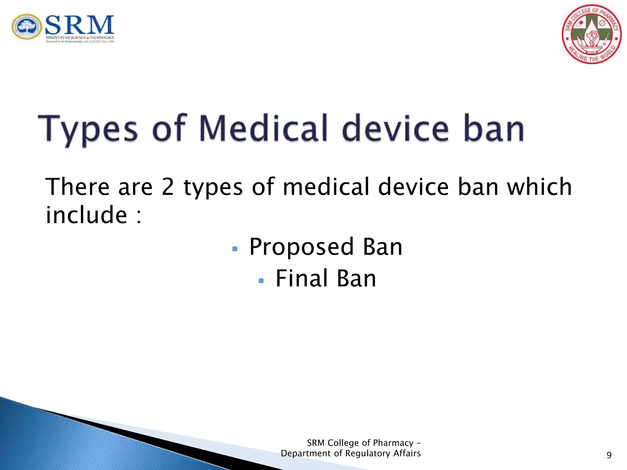 Medical Device Ban in USFDA | PPTX