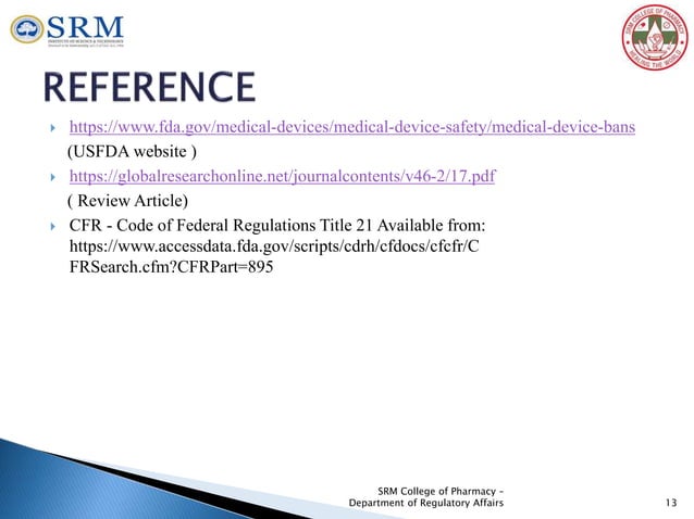 Medical Device Ban in USFDA | PPT