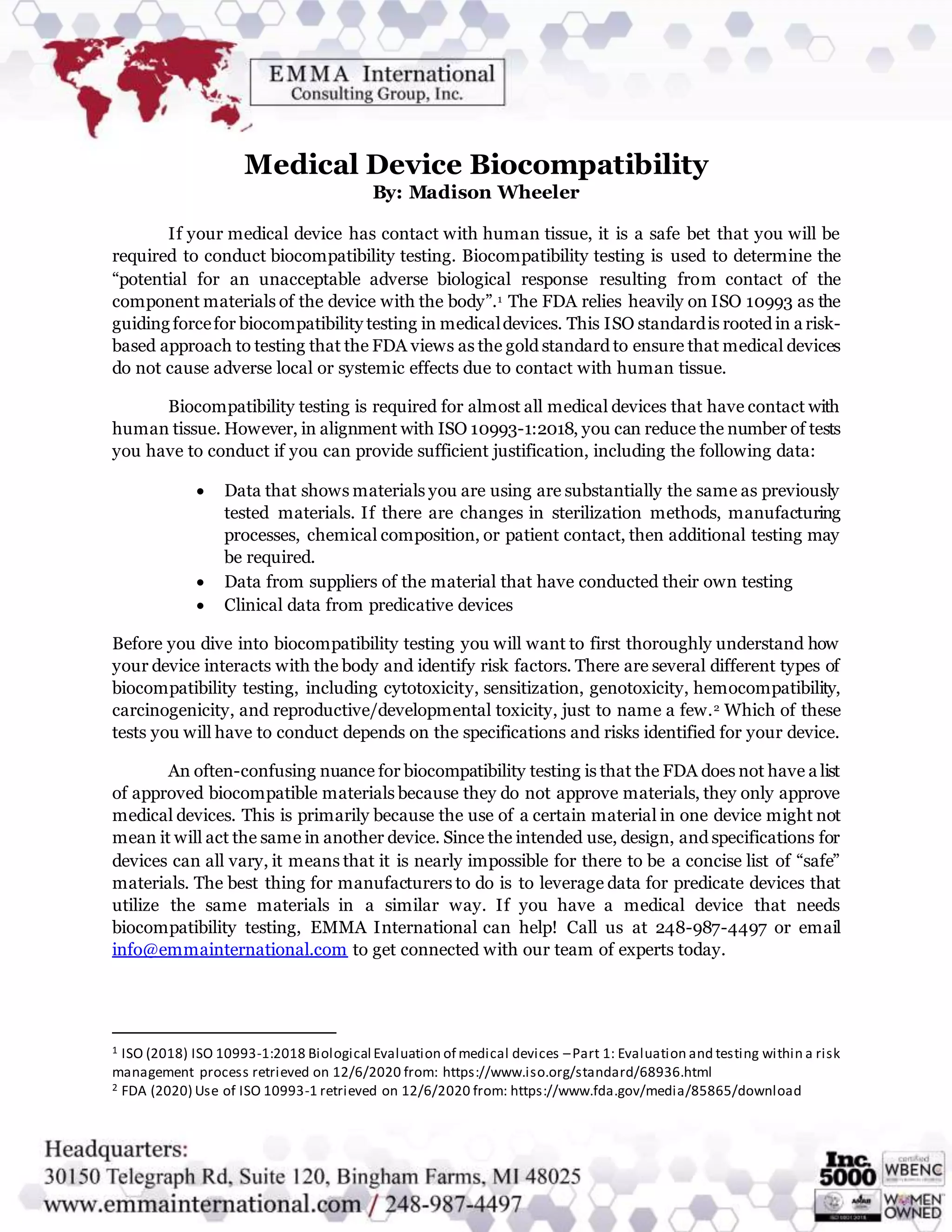 Medical Device Biocompatibility | PDF