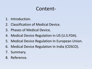 Medical device regulation US, European Union and India | PPTX