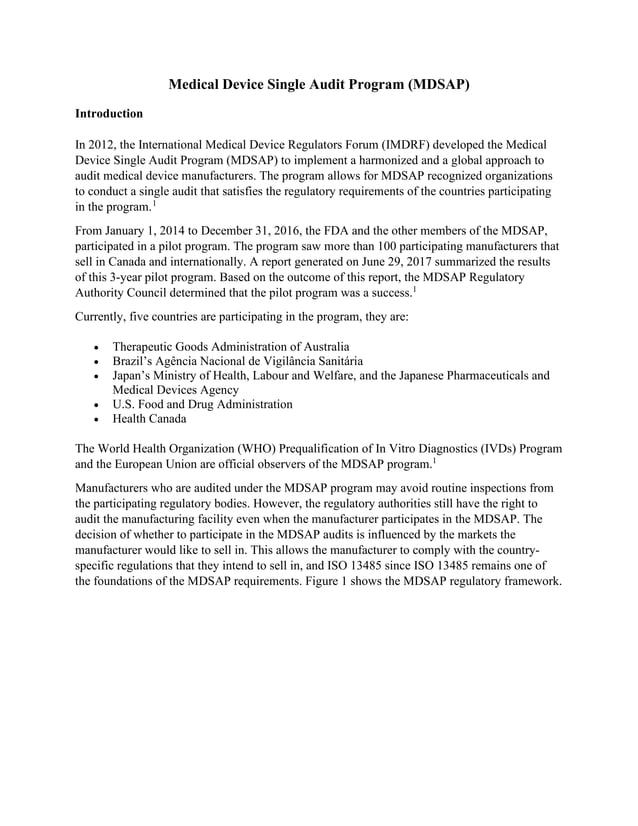 Medical Device Single Audit Program (MDSAP) | PDF | Free Download
