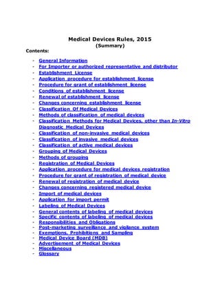 Medical devices rules 2015 (summary) | DOCX