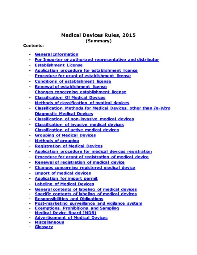 Medical devices rules 2015 (summary) | DOCX