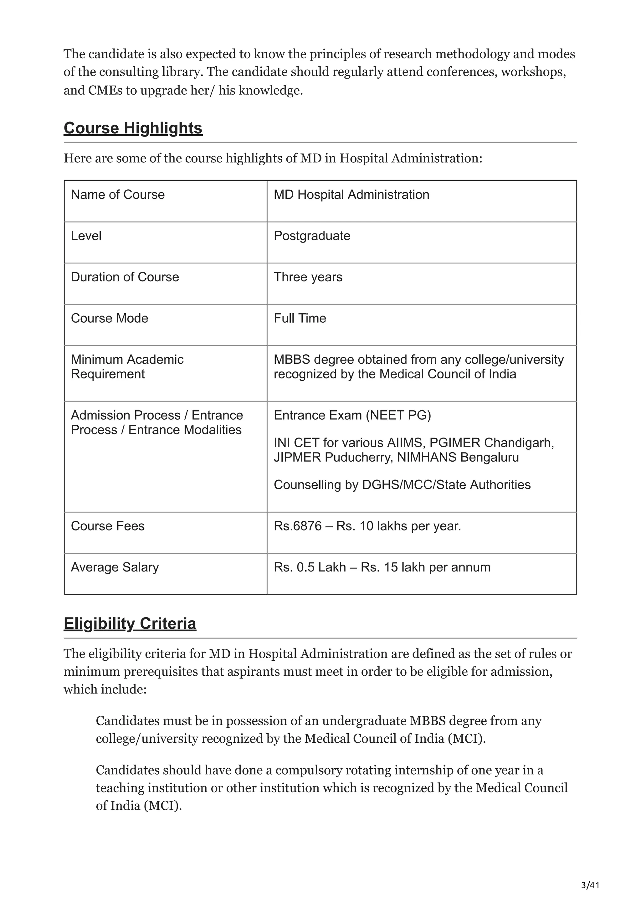 MD Hospital Administration | PDF | Postgraduate Education | College ...