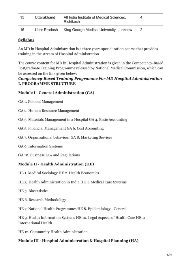 MD Hospital Administration | PDF | Postgraduate Education | College ...