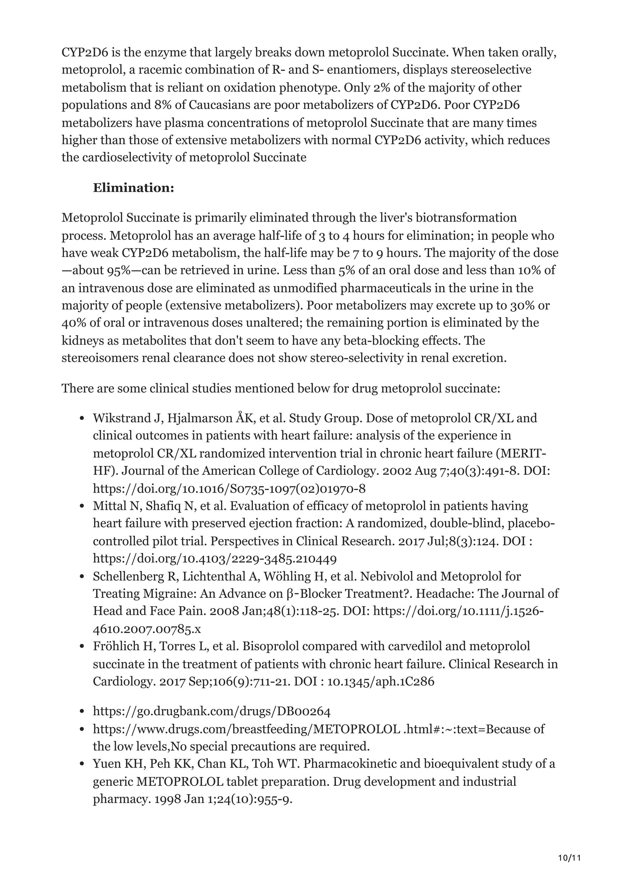 Metoprolol Succinate: Uses, Dosage , Side effects. | PDF