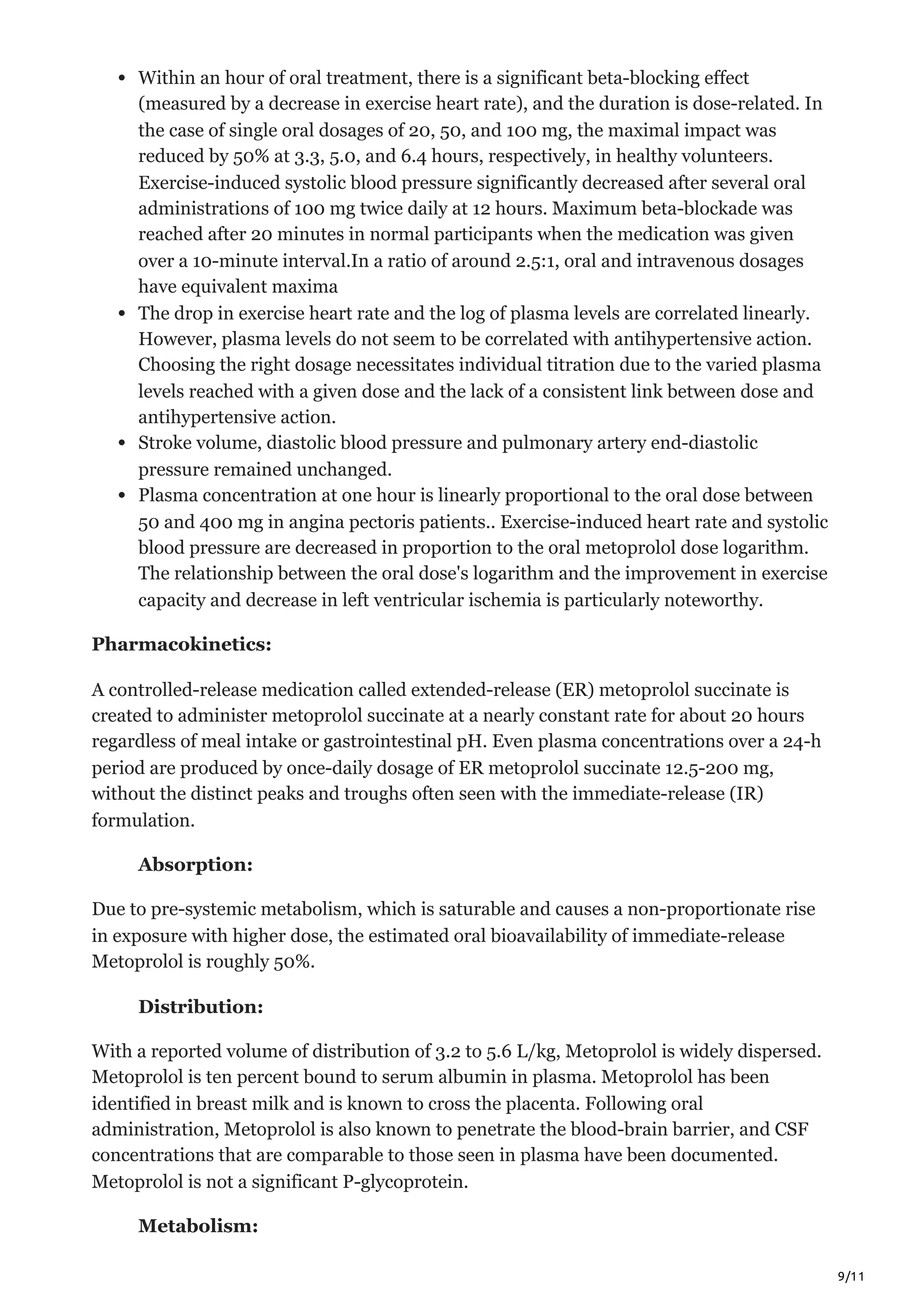 Metoprolol Succinate: Uses, Dosage , Side effects. | PDF