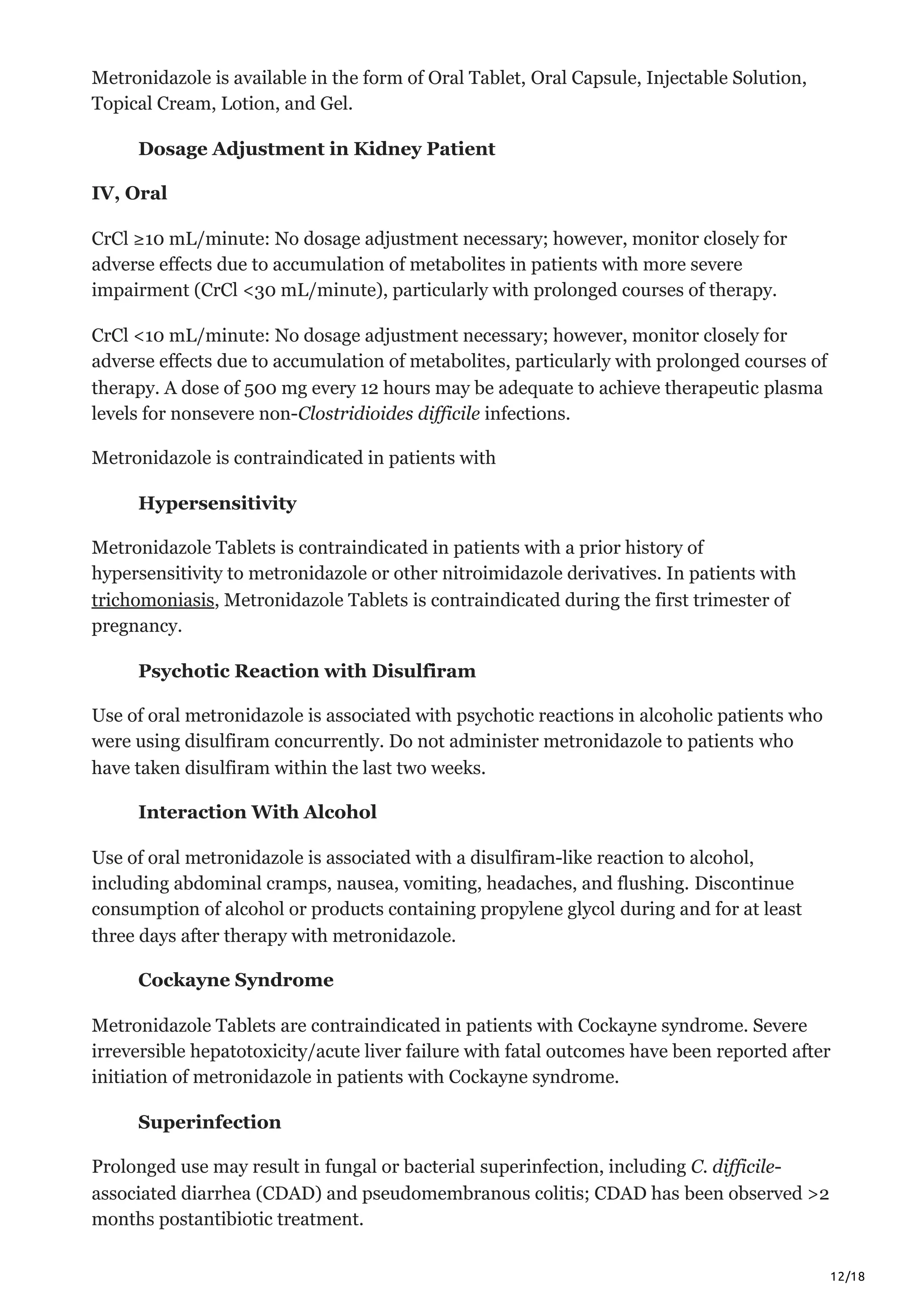 Metronidazole: Indication, Uses, Dosage | PDF