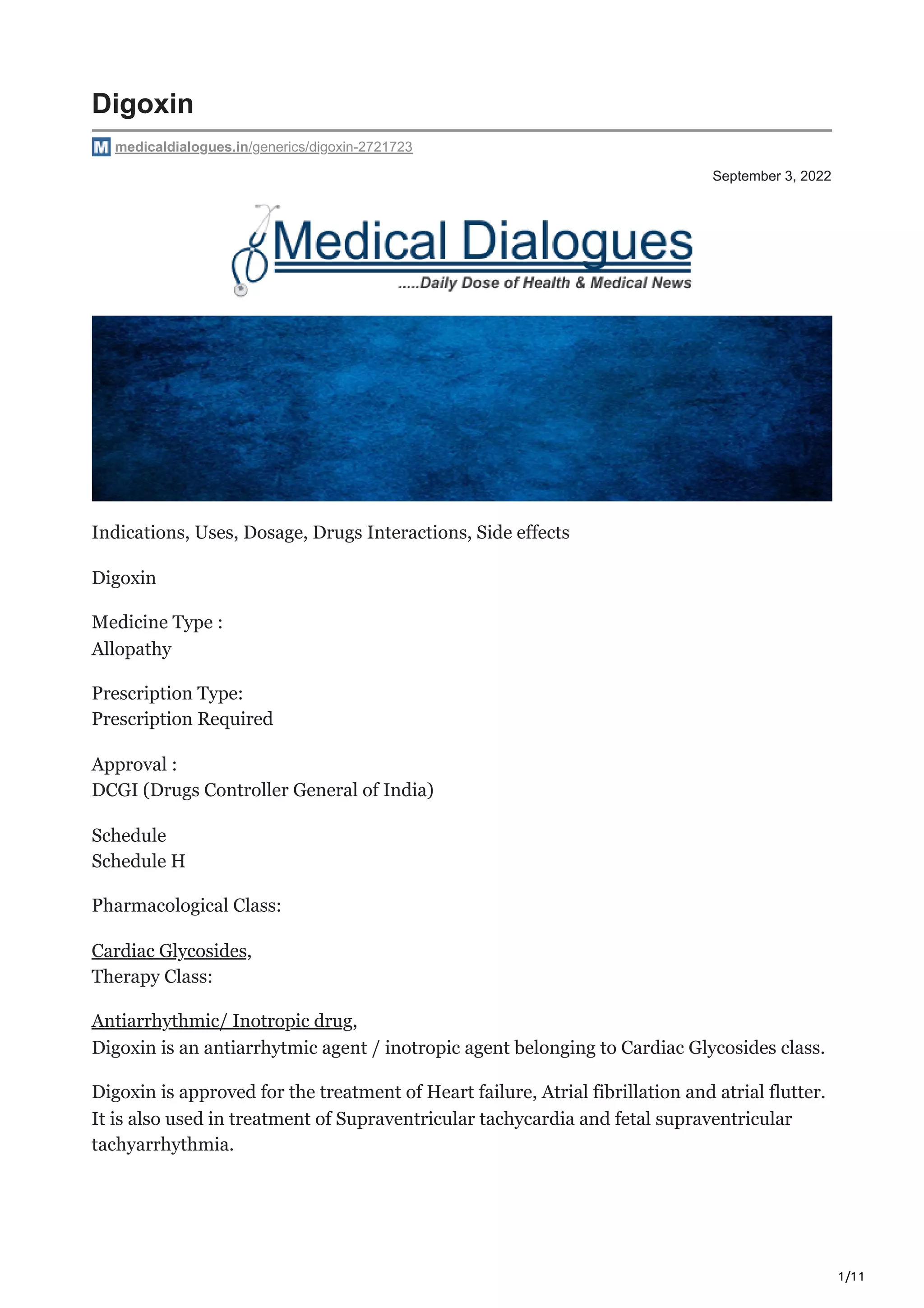 Digoxin: Indications, Uses, Dosage | PDF