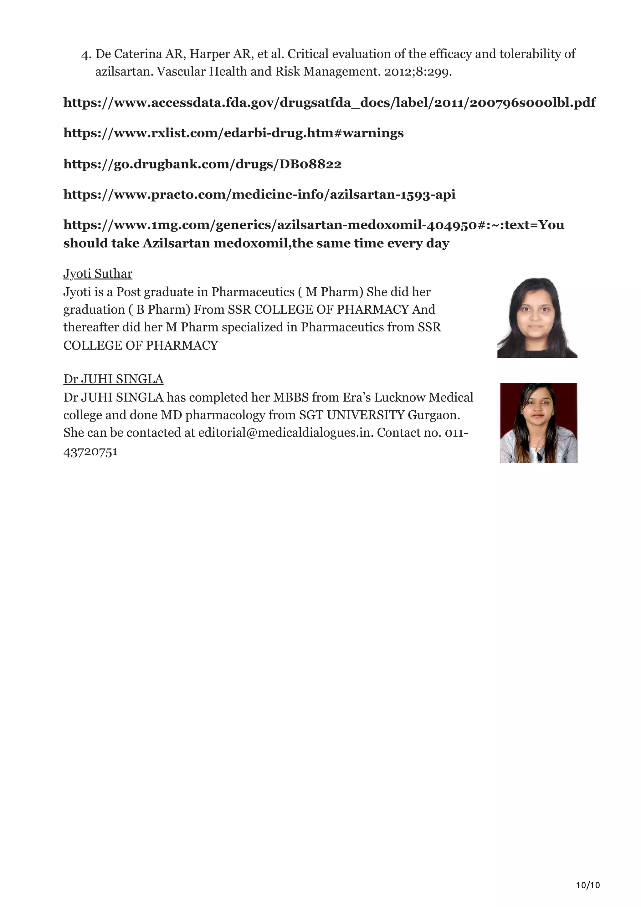 Azilsartan : Indications, Uses, Dosage | PDF