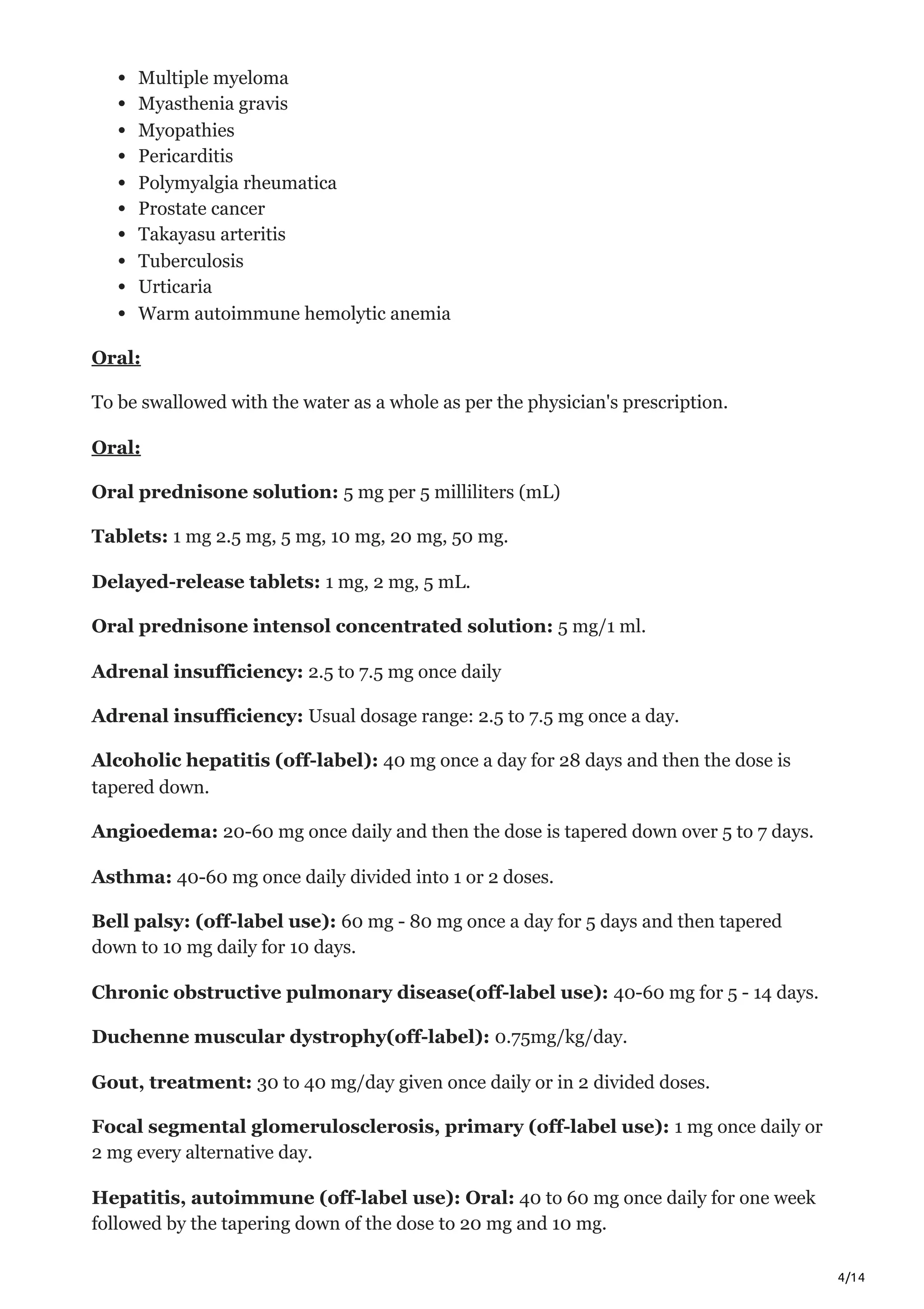 Prednisone: Indications, Uses, Dosage | PDF