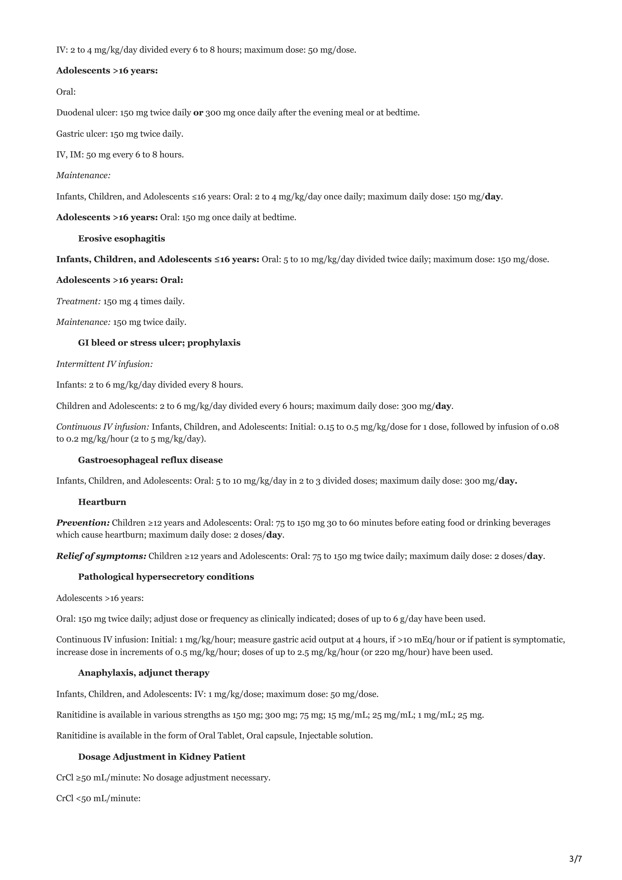 Ranitidine : Indications, Uses, Dosage | PDF