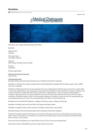 Ranitidine : Indications, Uses, Dosage | PDF