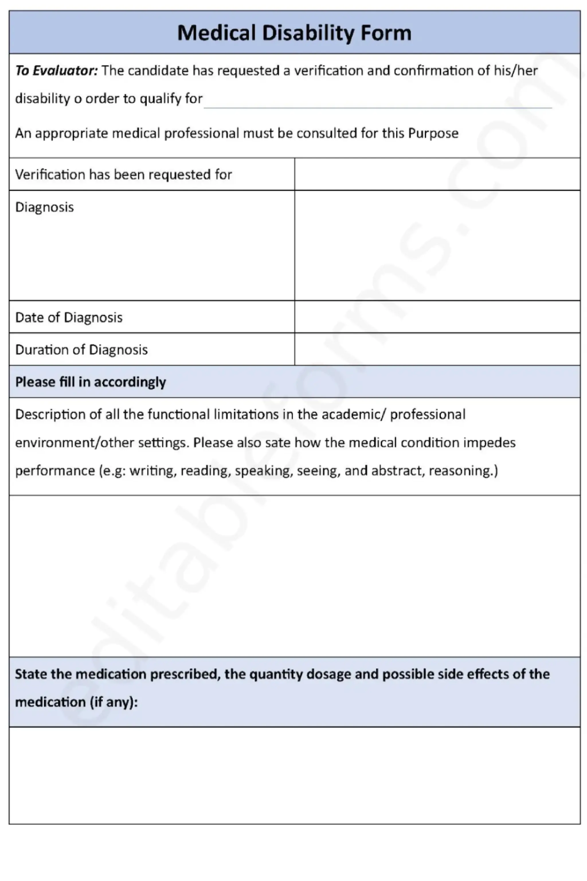 Medical Disability Fillable PDF Template | PDF