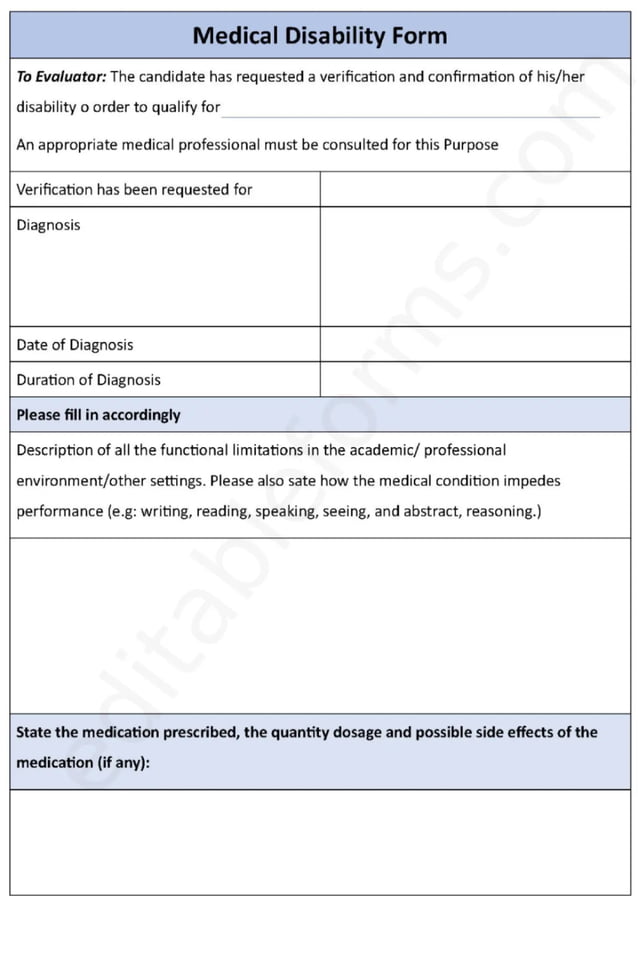 Medical Disability Fillable PDF Template | PDF