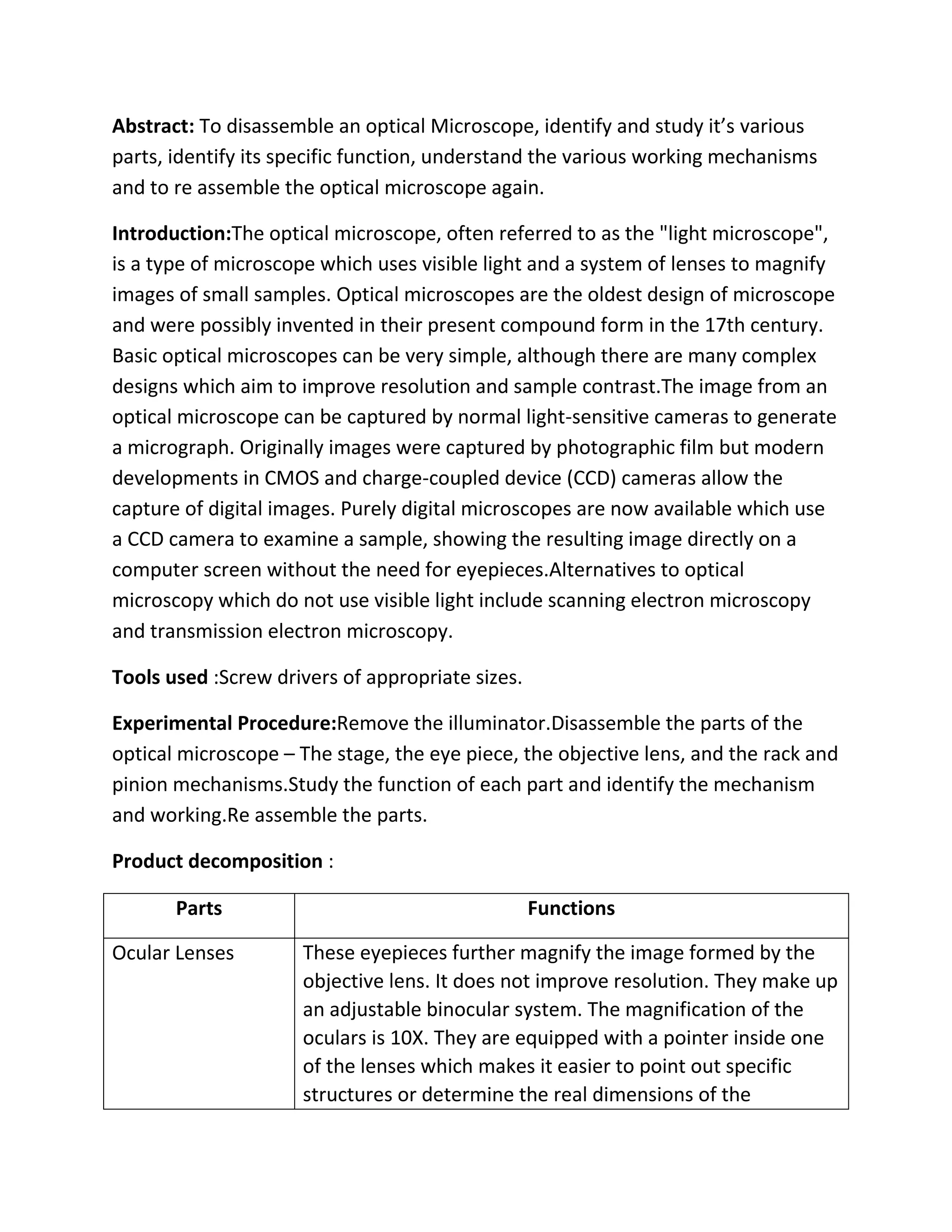 Medical dissection lab optical microscope | DOCX