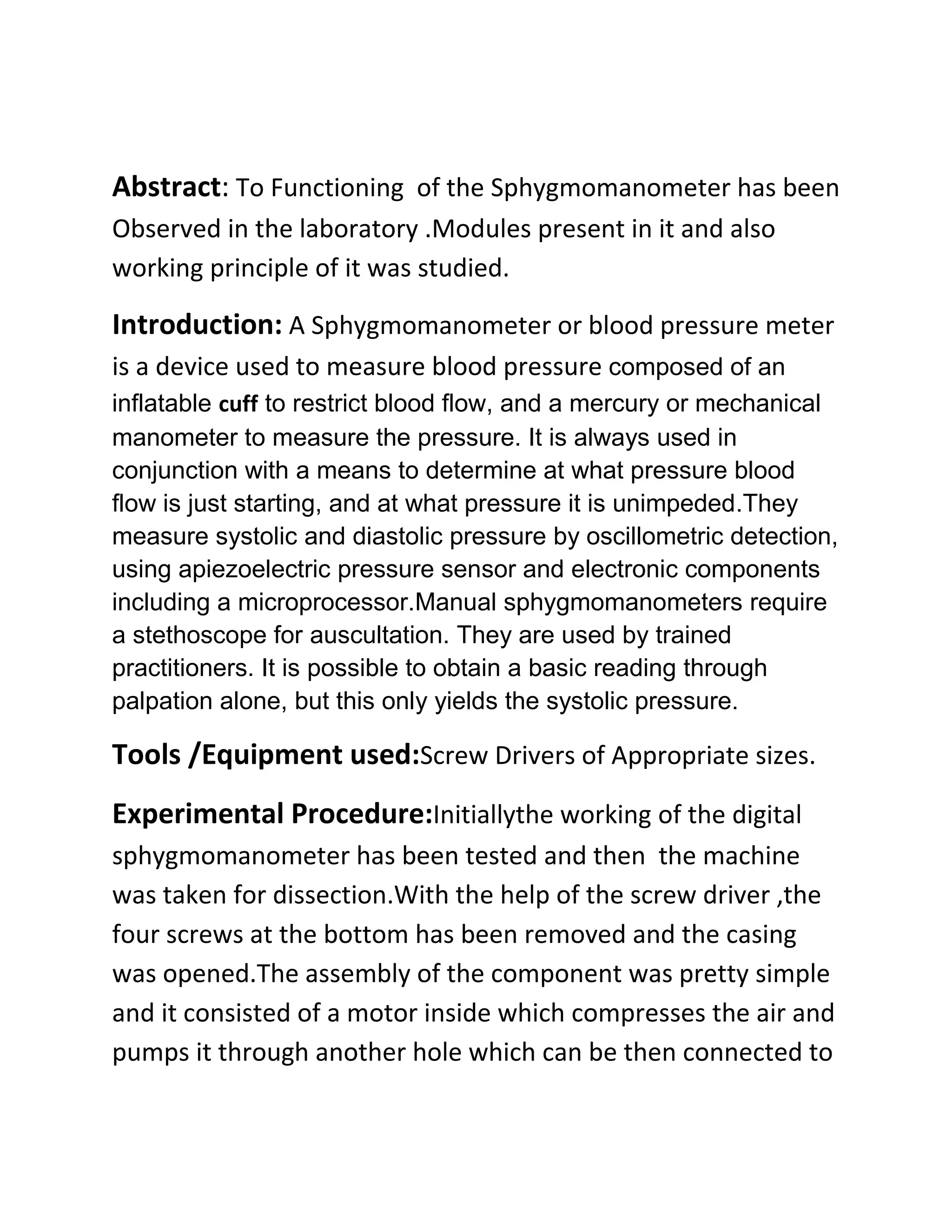 Medical dissection lab sphygmomanometer | DOCX