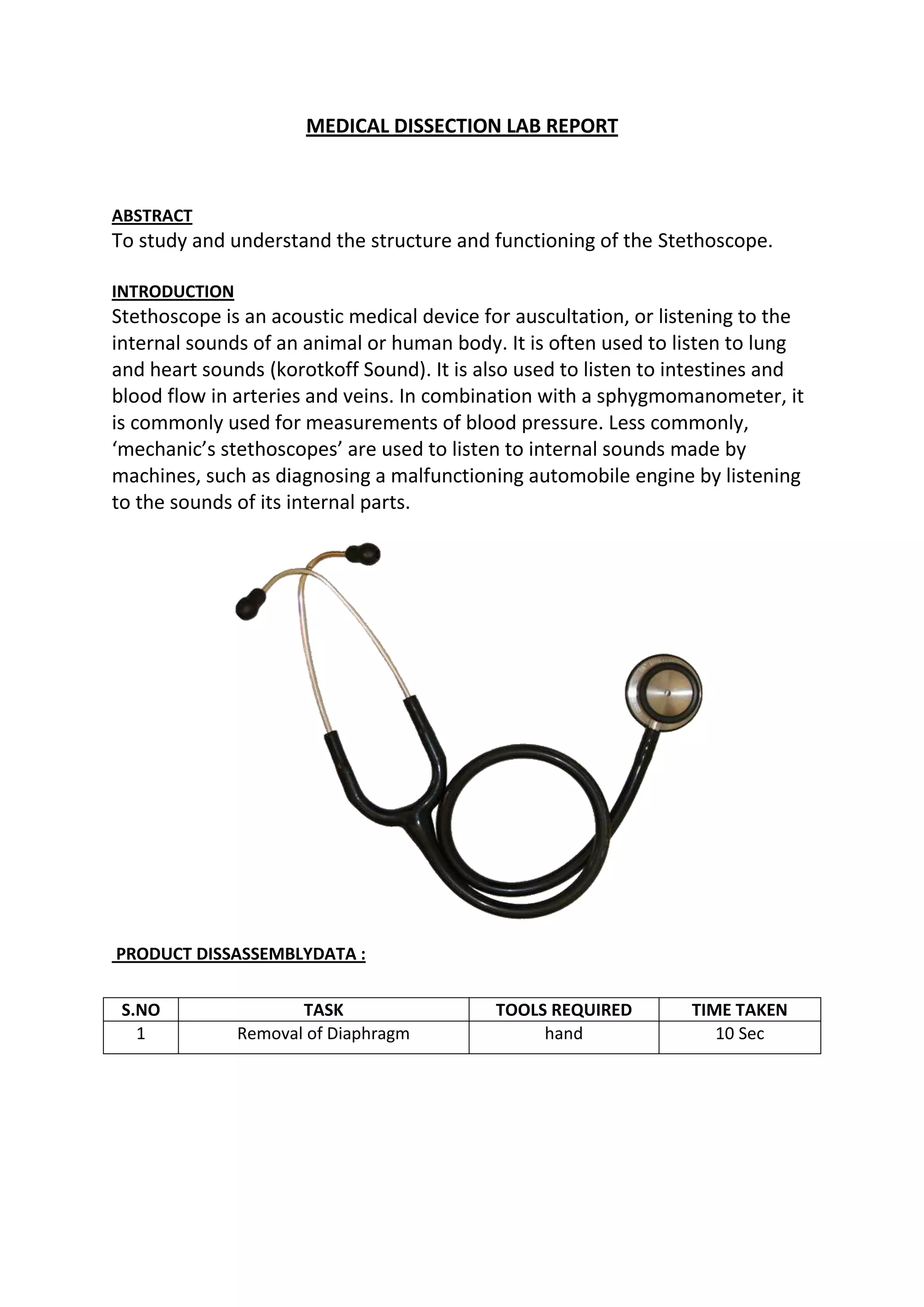 Medical dissection lab stethoscope | DOCX
