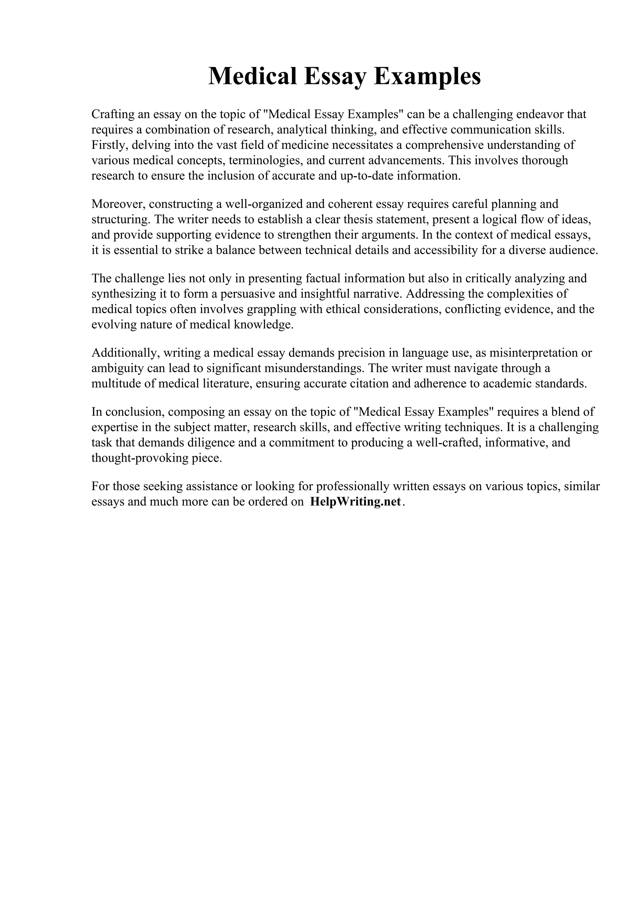 Medical Essay Examples | PDF