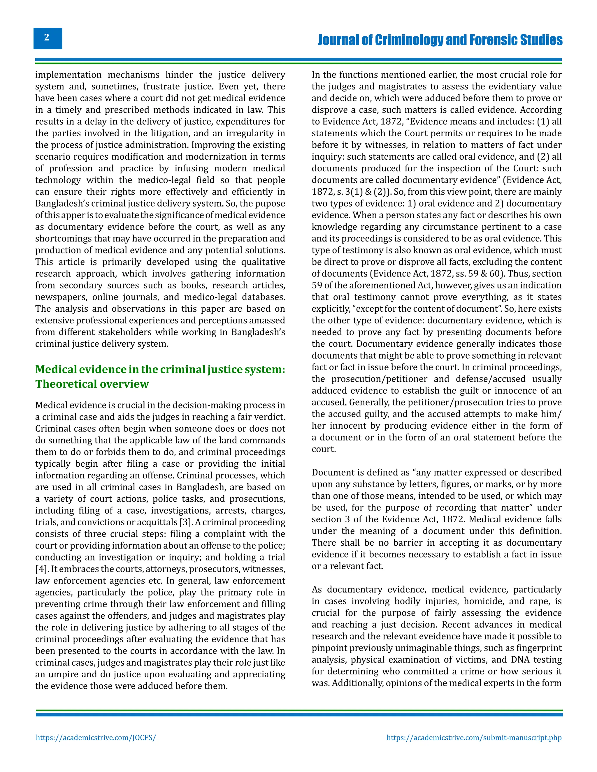 Medical Evidence in the Criminal Justice Delivery System in Bangladesh: Flaws and Fillers | PDF