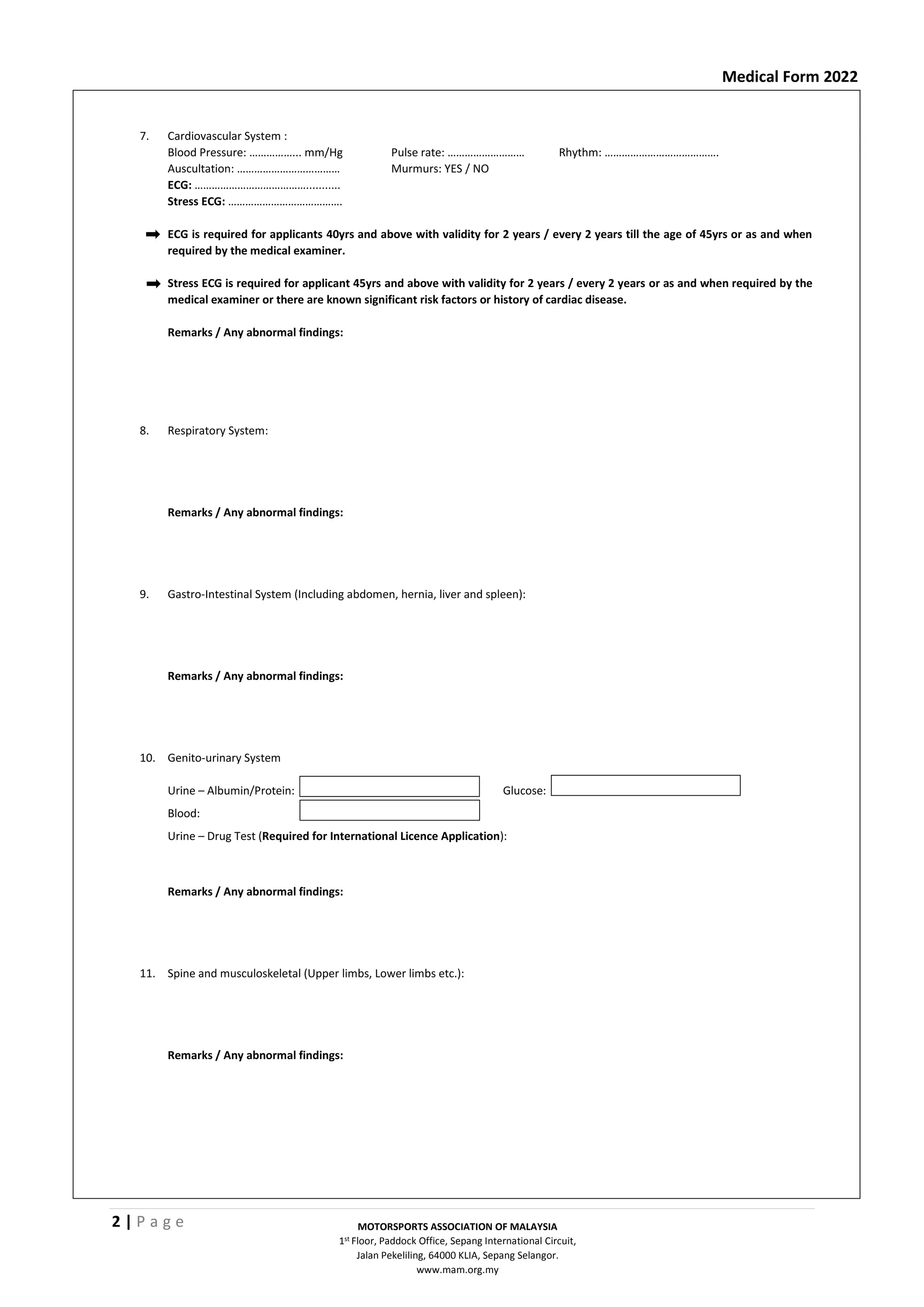MAM Motorsport License Medical examination form 2022 | PDF | Heart and ...