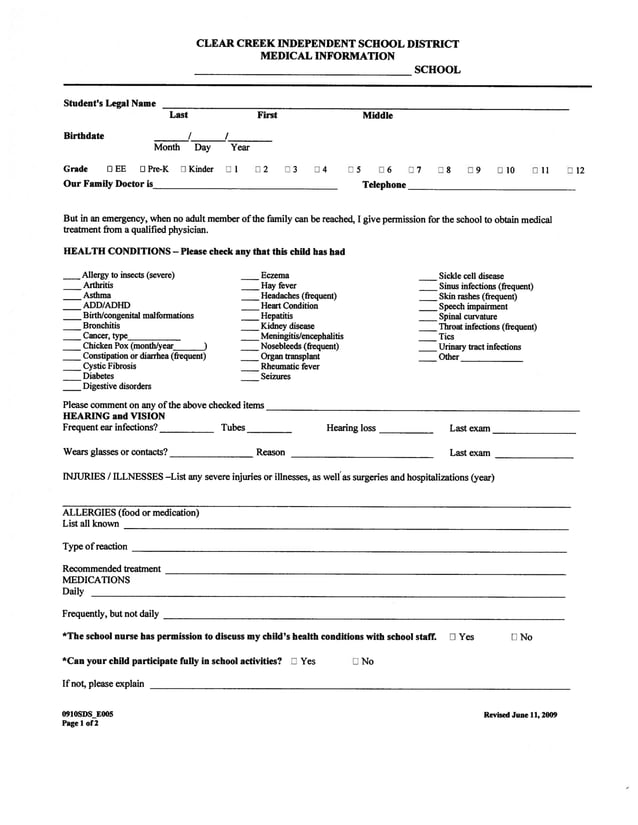 Medical Form, English, 09 10 | PDF