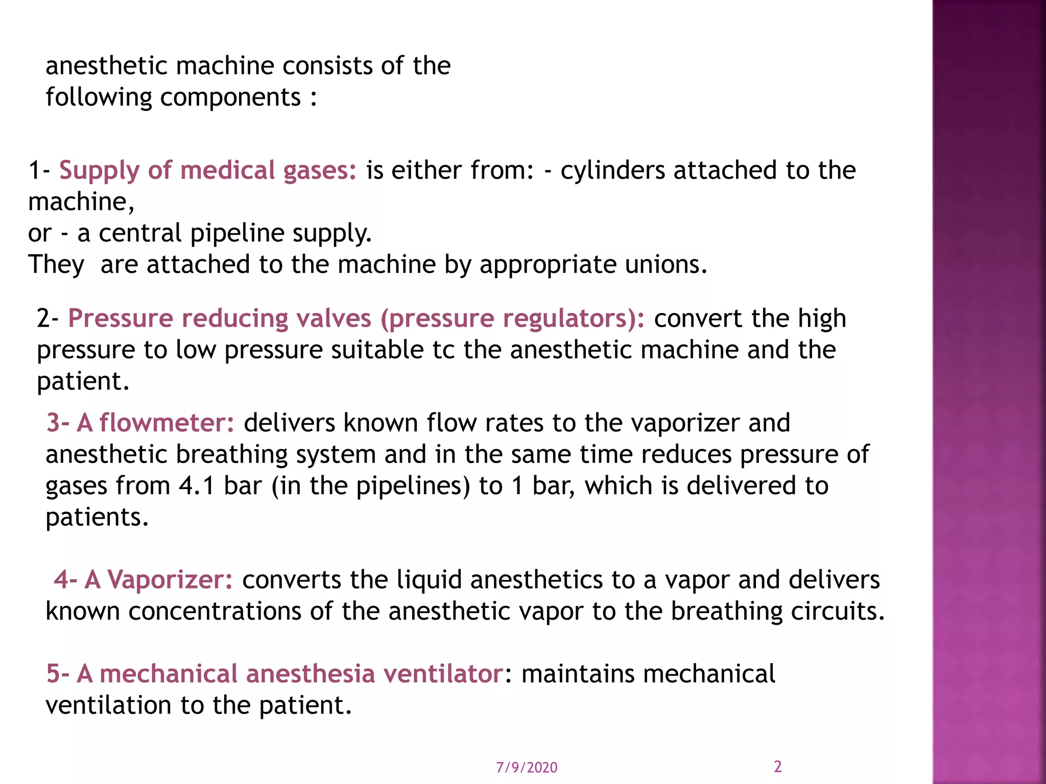 Medical gas supplies (Anesthetic machine) | PPTX