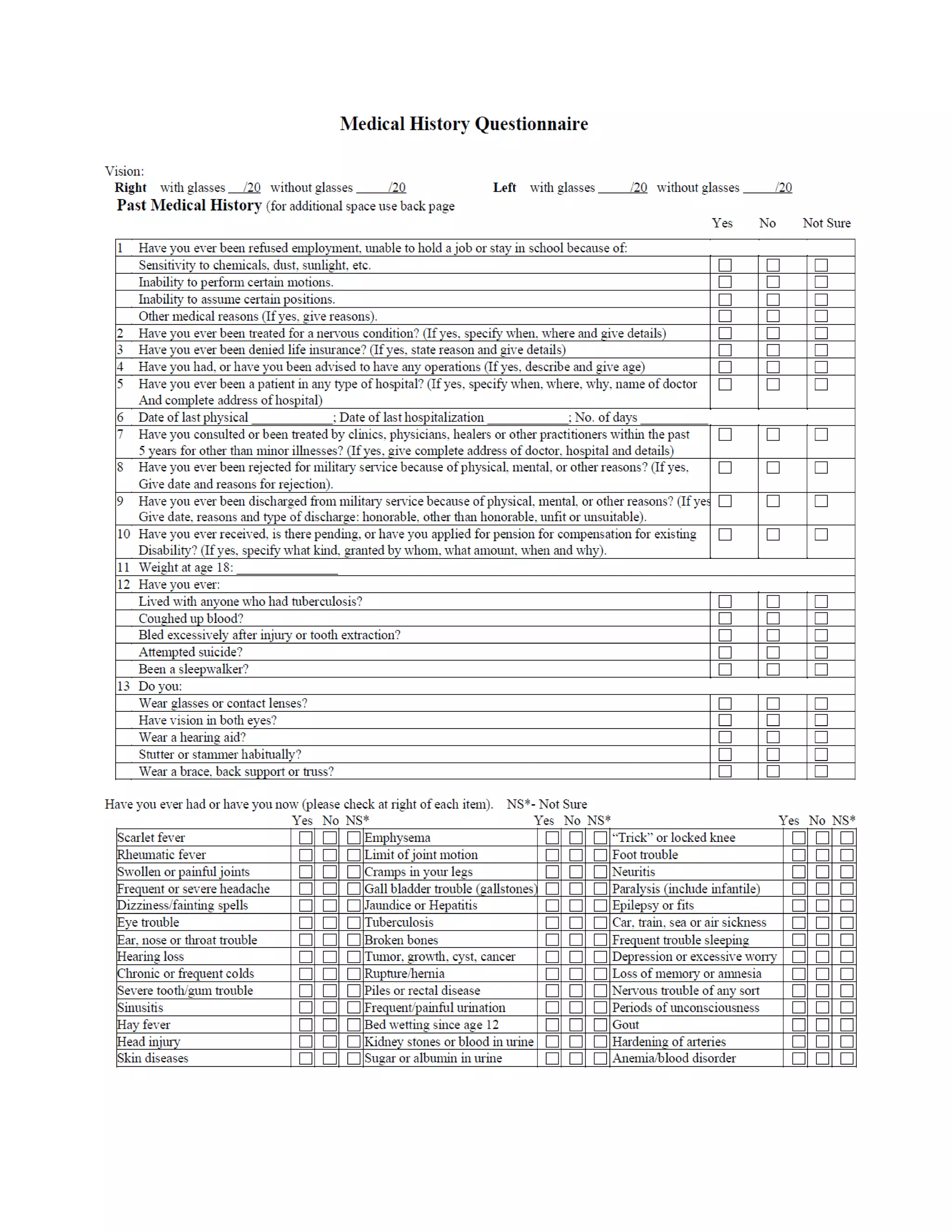 Medical history questionaire | DOC