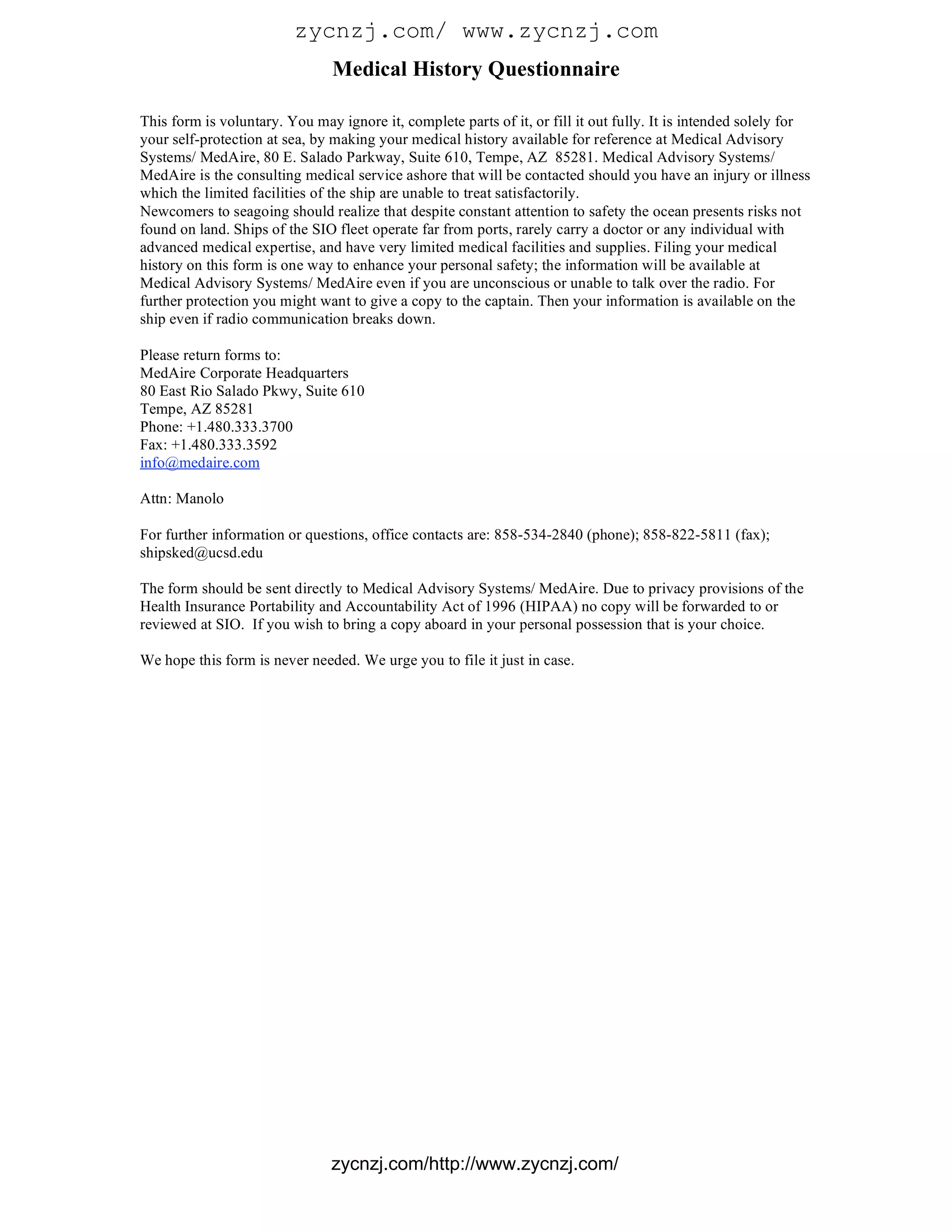 Medical history questionnaire | PDF