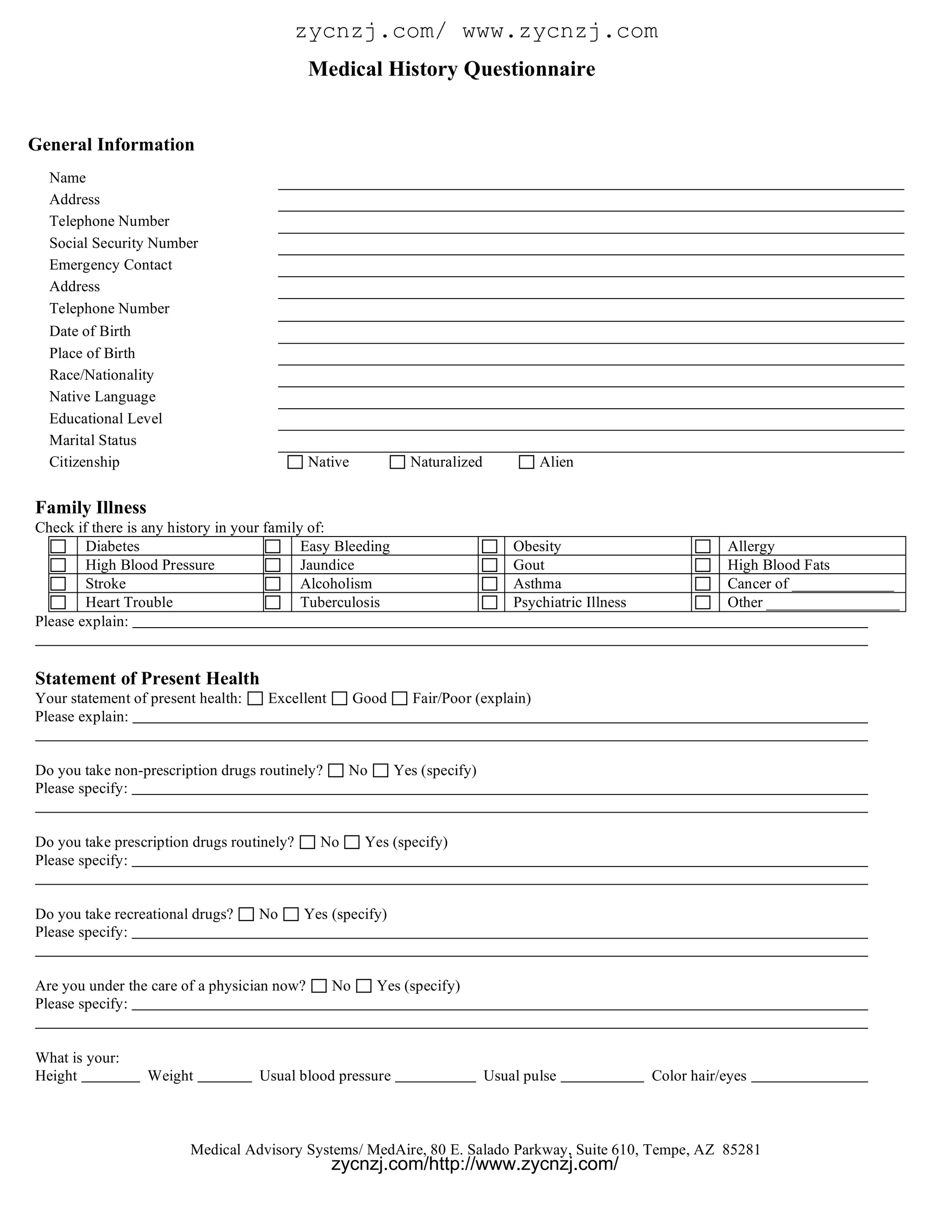 Medical history questionnaire | PDF
