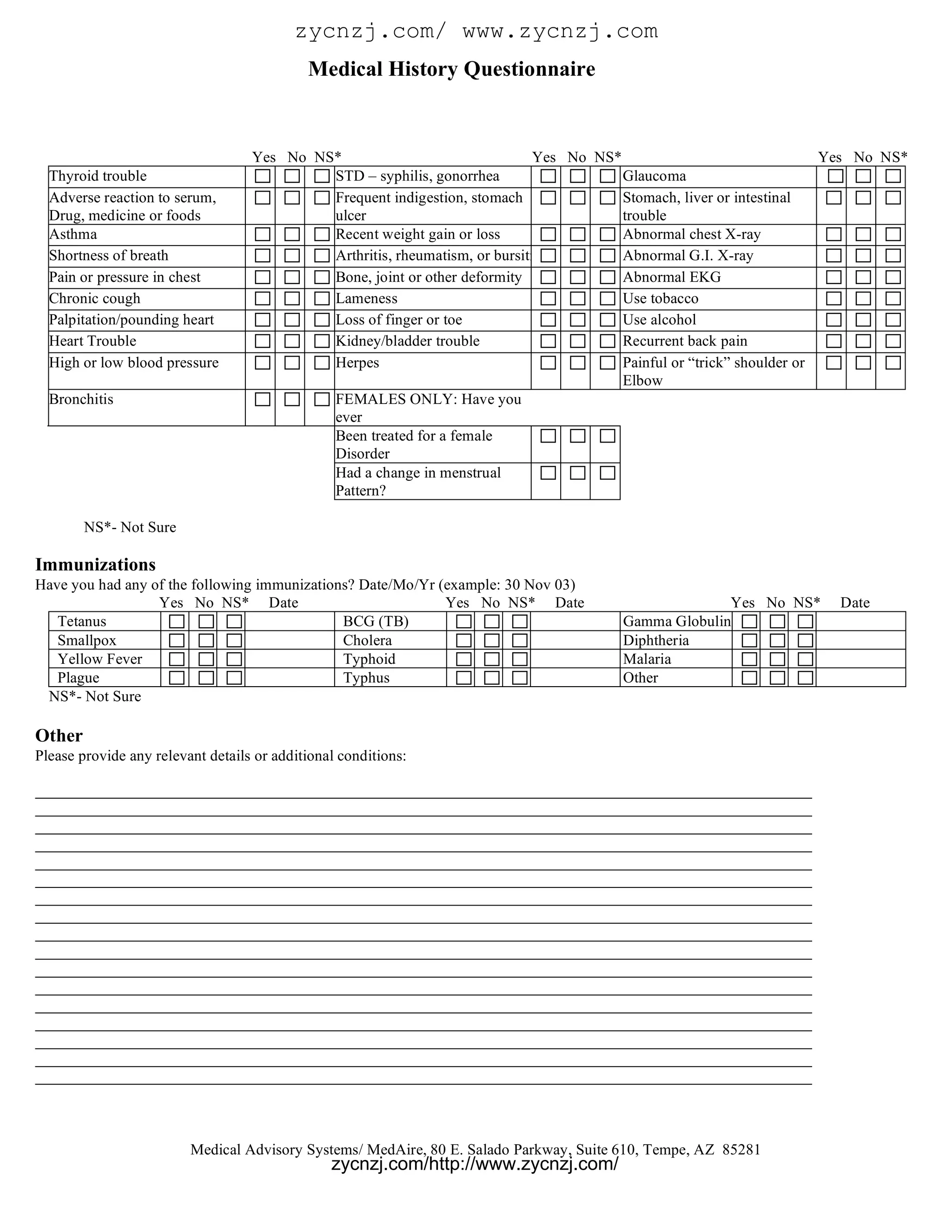 Medical history questionnaire | PDF