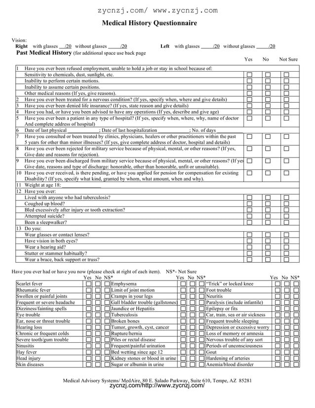 Medical history questionnaire | PDF