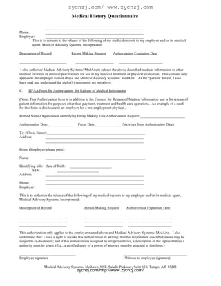 Medical history questionnaire | PDF