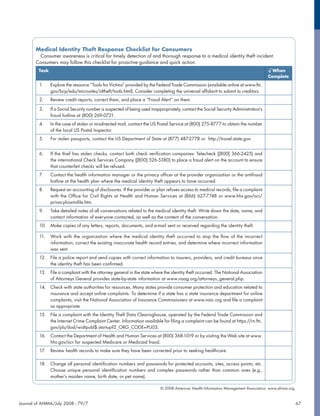 Medical Identity Theft Response Checklist for Consumers | PDF
