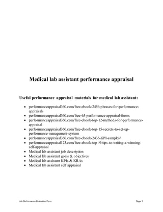Medical lab assistant performance appraisal | PDF