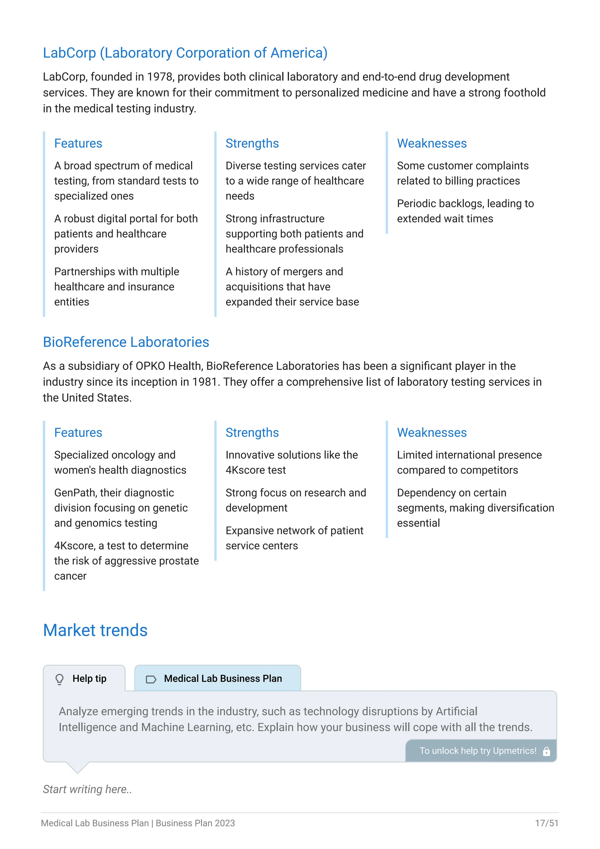 Medical Lab Business Plan Example | Upmetrics | PDF